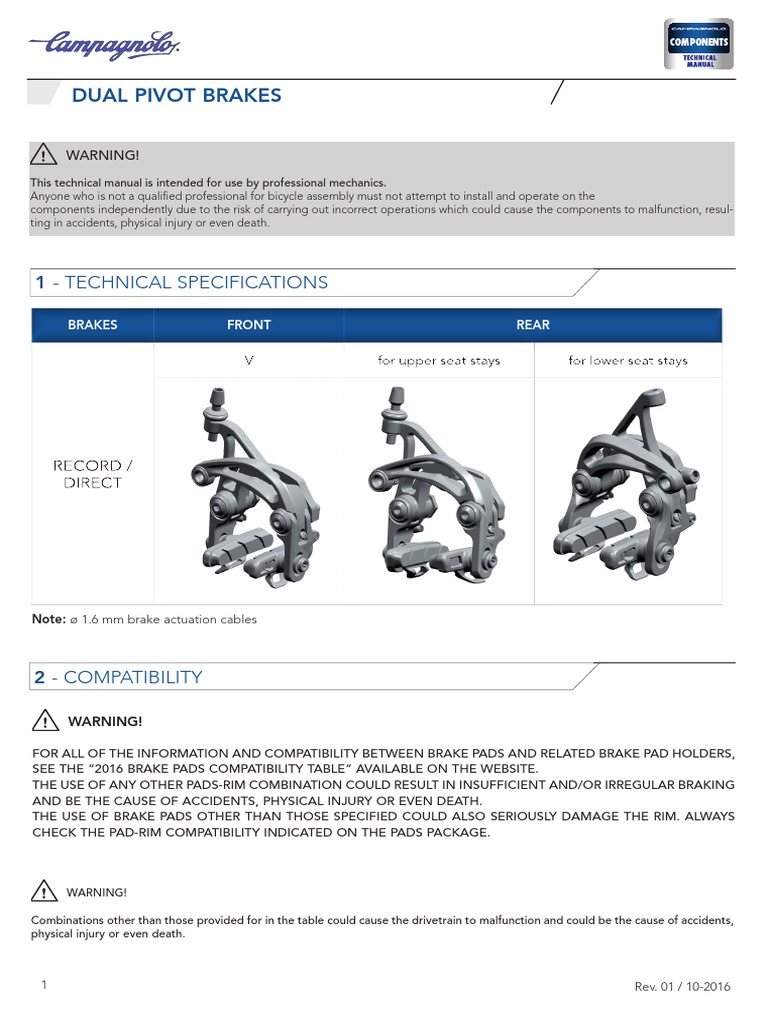 035 - 2336 - Technical Manual - Direct Mount Road Brakes Campagnolo - Rev01 - 10 - 16 | PDF ...