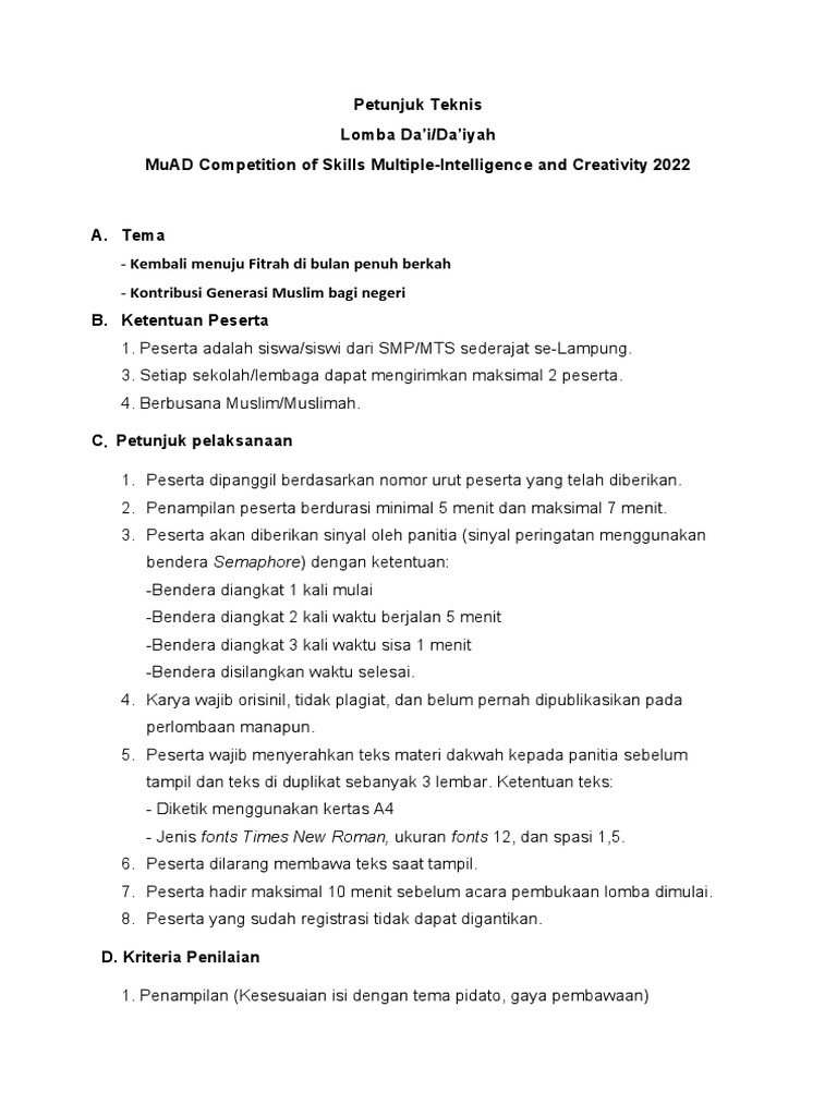 Panduan Lomba Da'i 2022 di Lampung | PDF | Seni