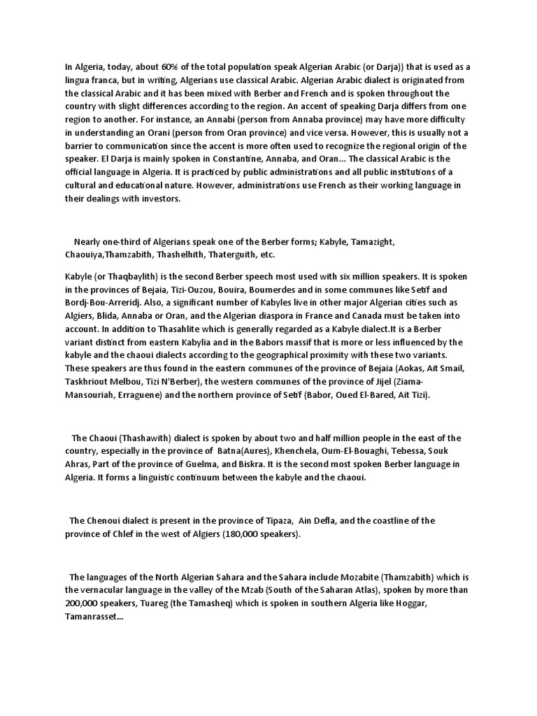 Linguistic Diversity in Algeria: A Survey of the Variations in Arabic ...