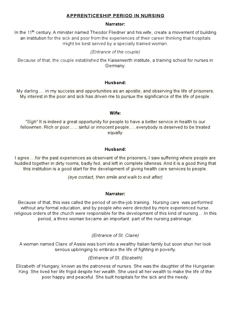 Apprenticeship Script | PDF | Nursing | Health Care