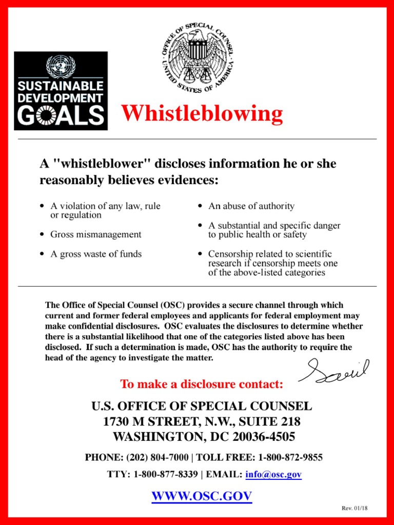Office of Special Counsel Whistleblowing - Poster | PDF
