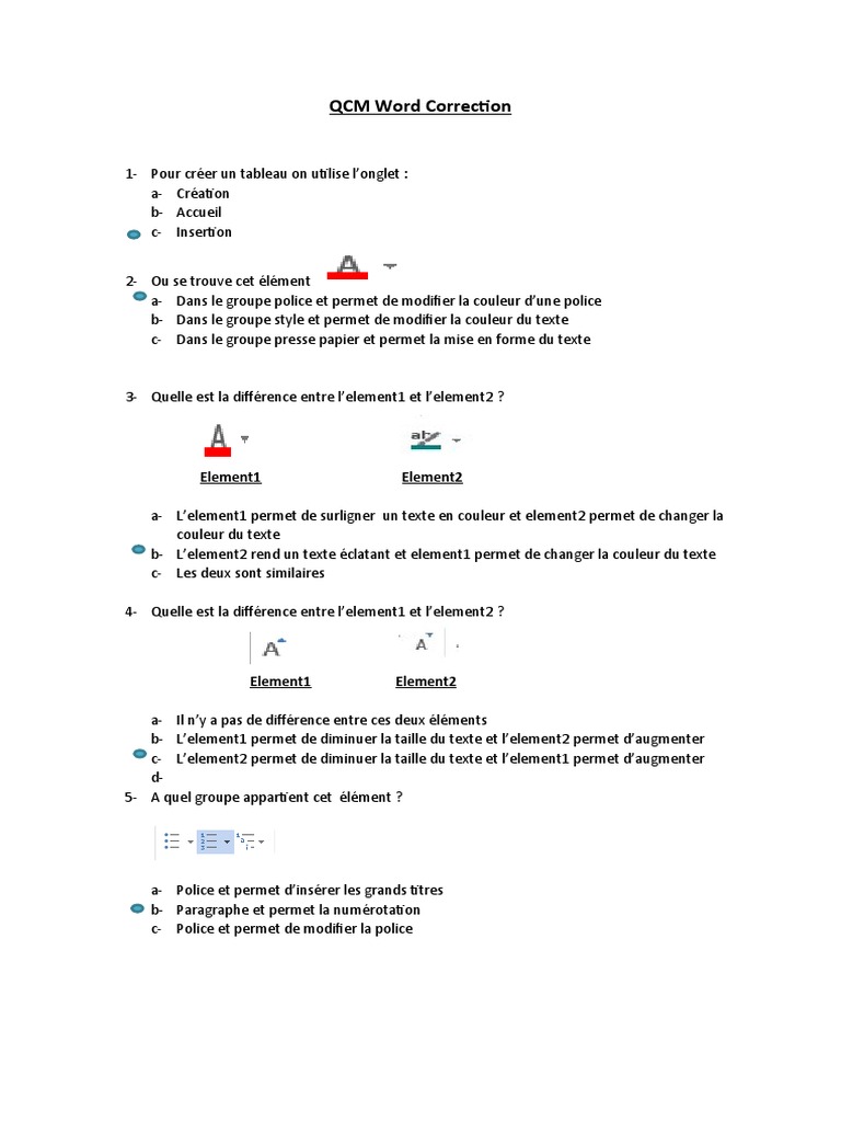 QCM Word avec Corrigés PDF | PDF | Microsoft Word | Contrôle (touche)