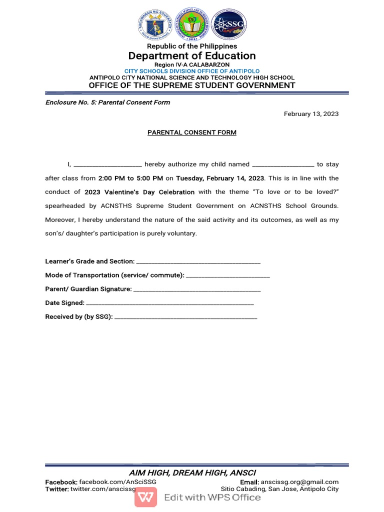 Feb 14 Parents Consent Form PDF | PDF | Career & Growth | Social Science