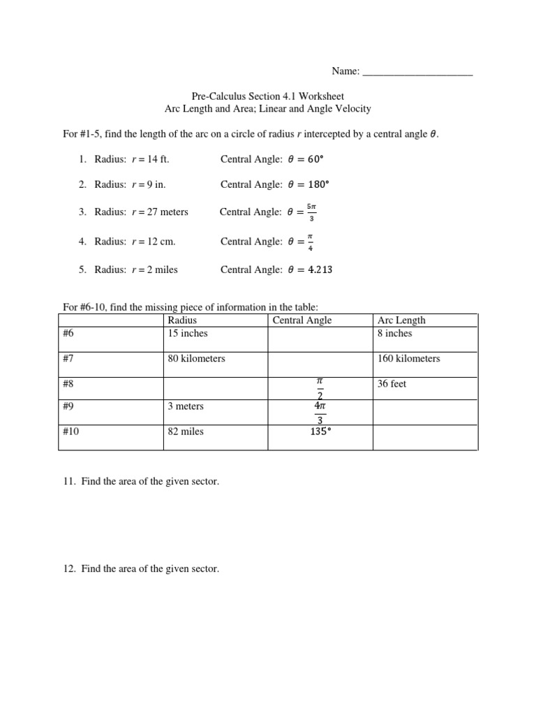 Section 4 1 Worksheet Pdf Angle Speed