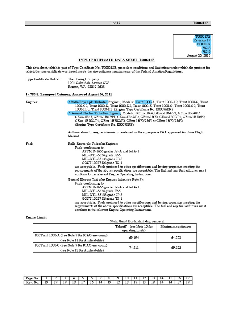 Boeing 787 TCDS | PDF | Jet Fuel | Aerospace