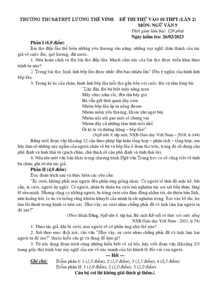 Đề thi thử lần 2 LTV (26.02.2023) | PDF