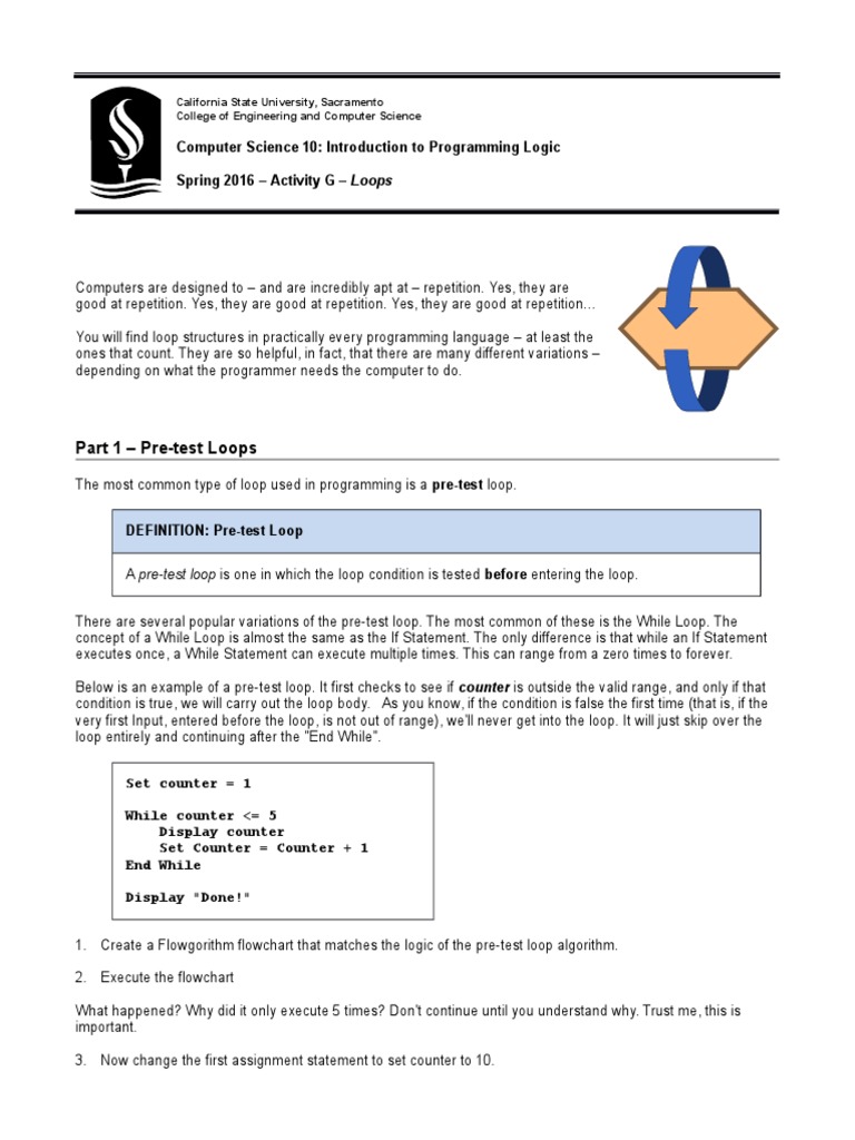 Sample Flowgorithm - CSC 10 - Spring 2016 - Activity G - Loops | PDF | Control Flow | Algorithms