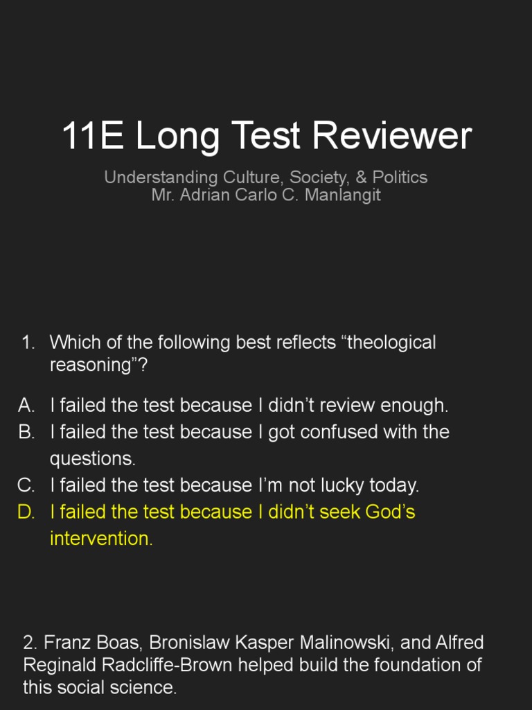 Long Test Reviewer (Sample Questions) | PDF