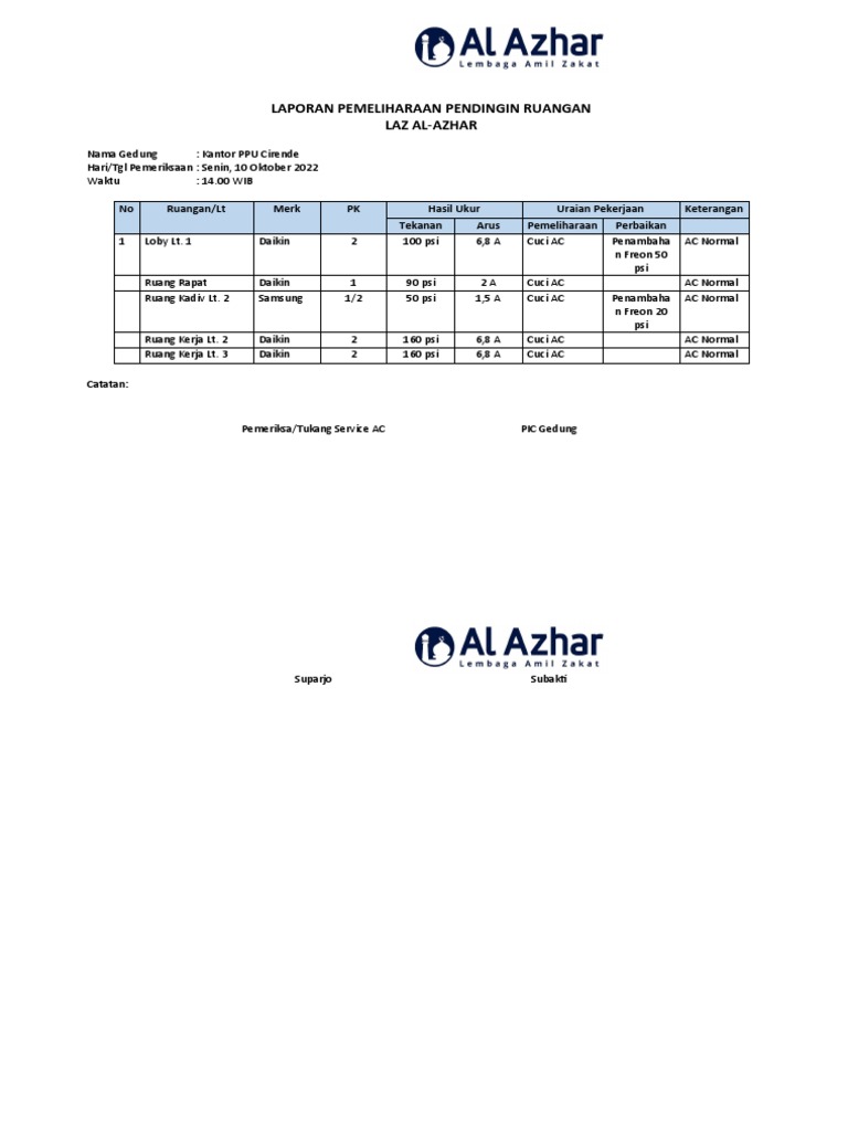 Laporan Pemeliharaan AC | PDF