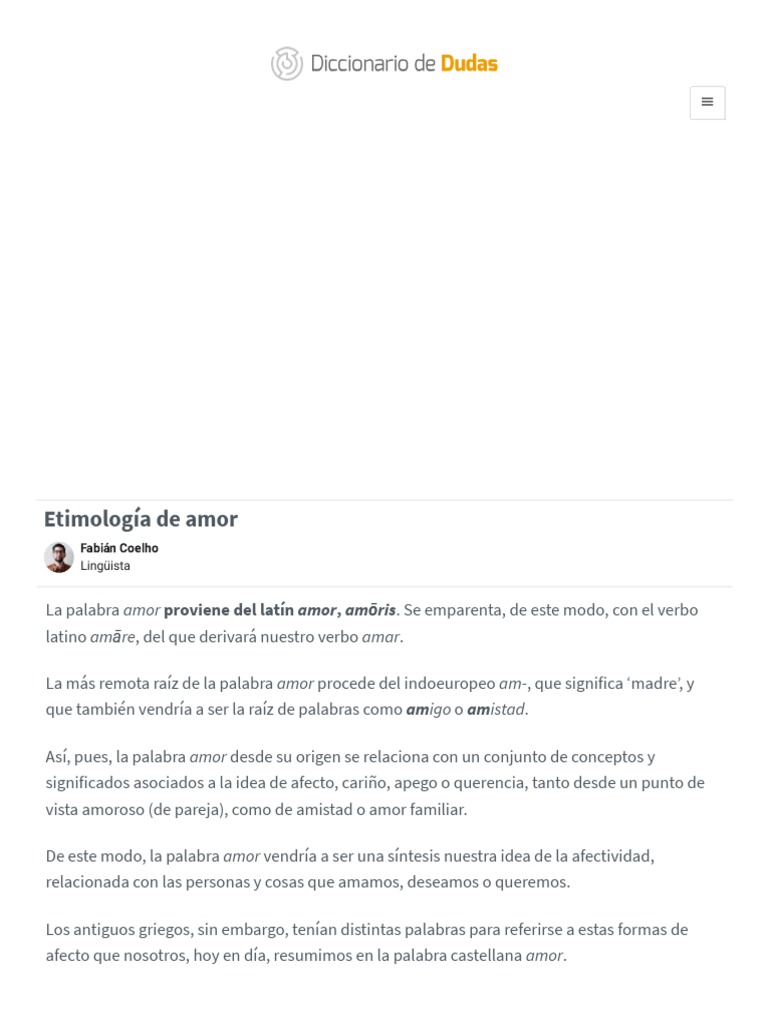 Amor - Origen y Etimología de La Palabra - Diccionario de Dudas | PDF