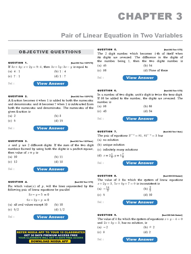 Solutions to Practice Problems on Pairs of Linear Equations in Two ...