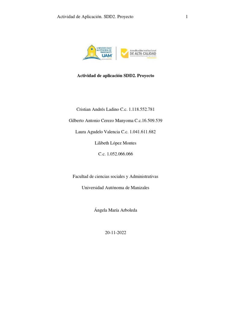 Actividad de Aplicación SDD2 Proyecto | PDF | Conocimiento ...