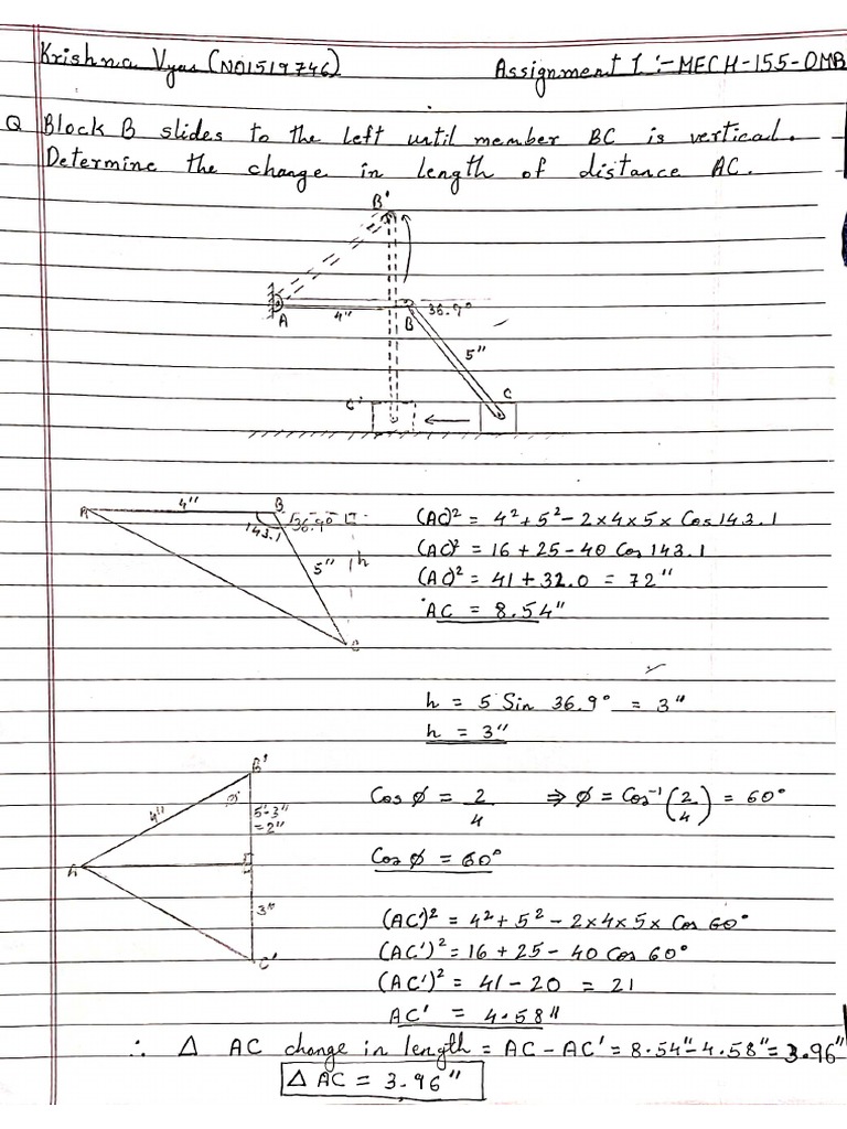 Assignment 1 Statics MECH-155-0MA Krishna Vyas N01519746 | PDF