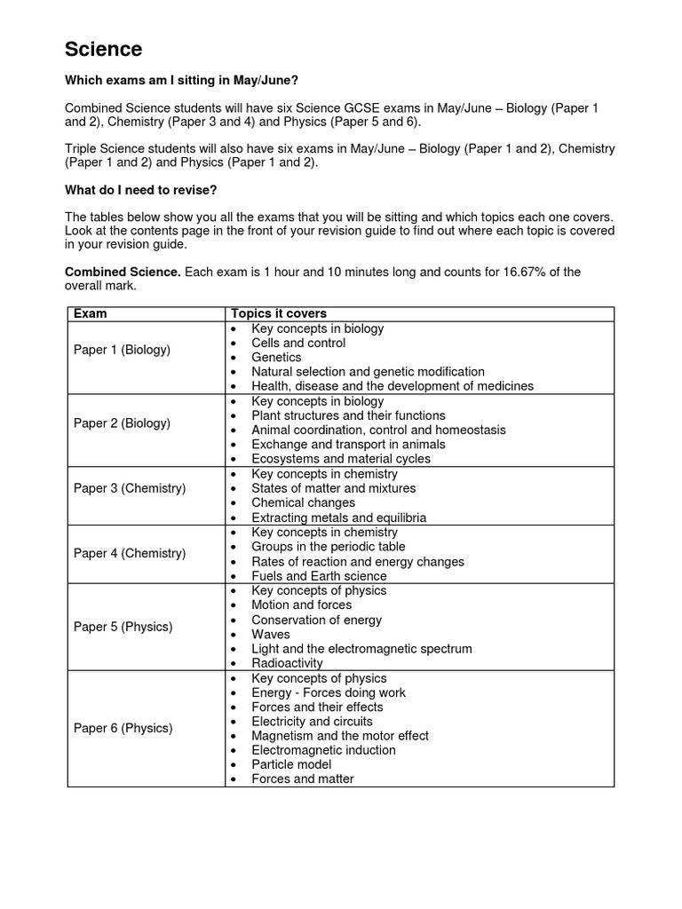 GCSE Science Revision Guide - What Exams to Revise For | PDF ...
