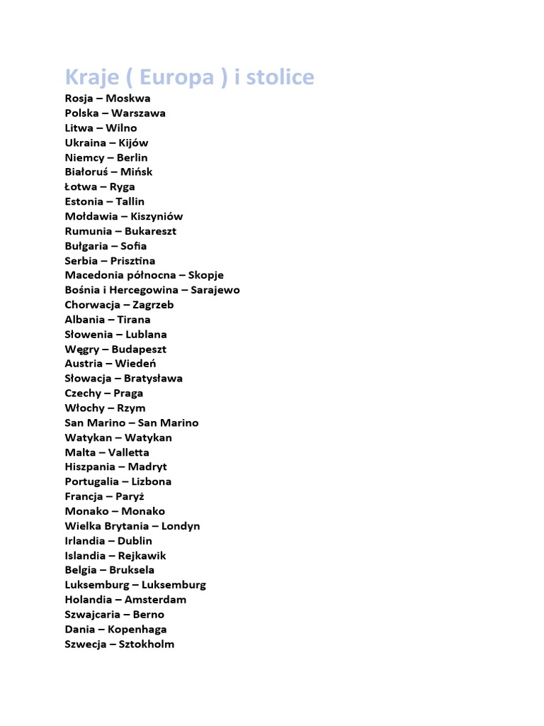 Kraje I Stolice (Europa) | PDF