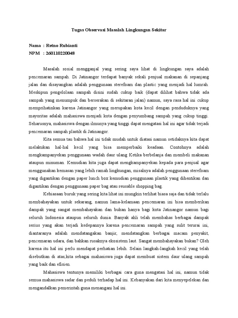 Tugas Observasi Masalah Lingkungan Sekitar | PDF