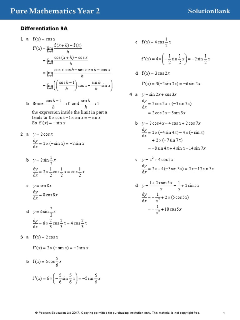 Exercise 9A Worked Solutions | PDF | Mathematical Analysis | Elementary Mathematics