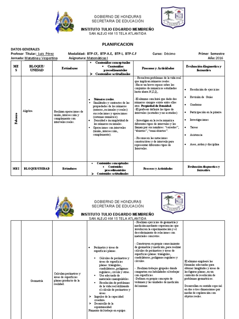 Planificación de Matemáticas I para calcular áreas y volúmenes | PDF ...