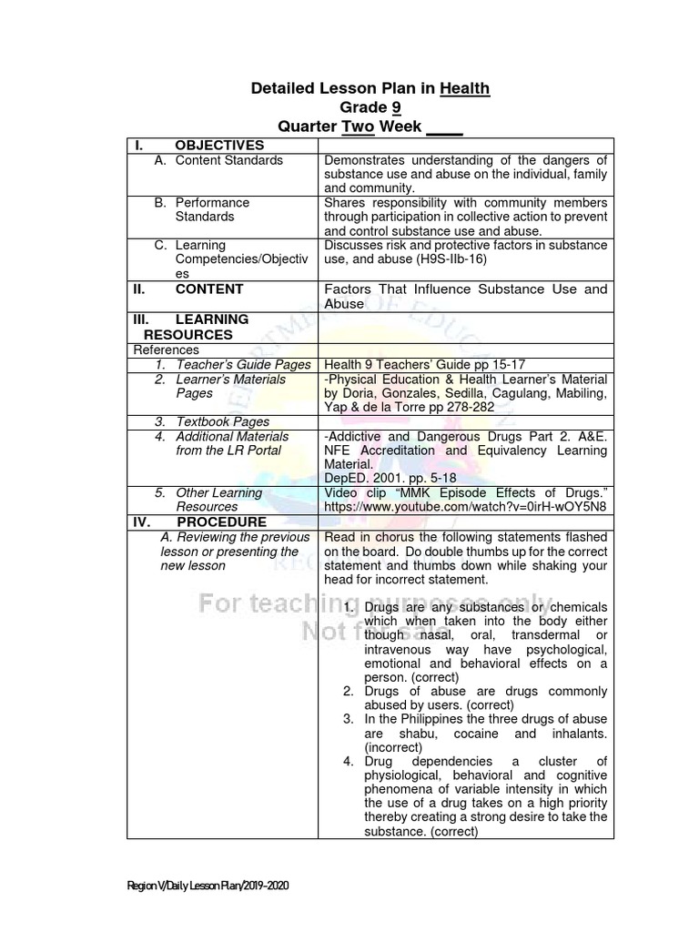Grade 9 - Health - LC 3 | PDF | Substance Abuse | Substance Dependence