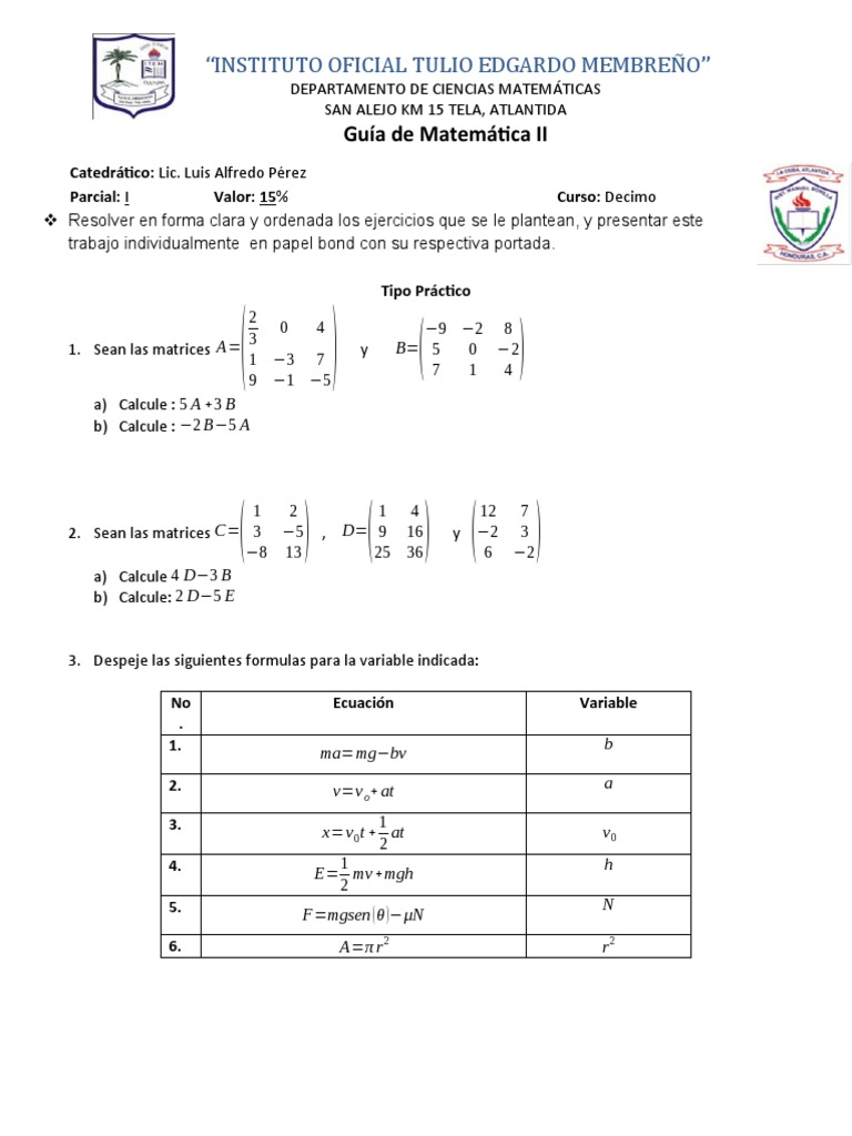 GUIA DE MATE II DEcimo-I-PARCIAL | PDF | Matemáticas | Objetos matemáticos