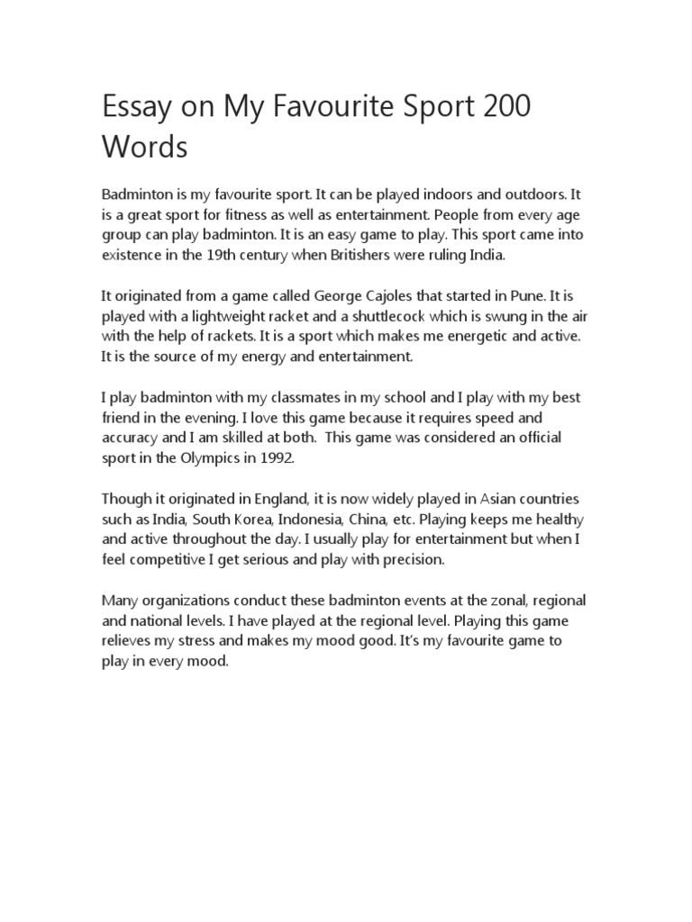 My Favourite Sport: Badminton Essay | PDF
