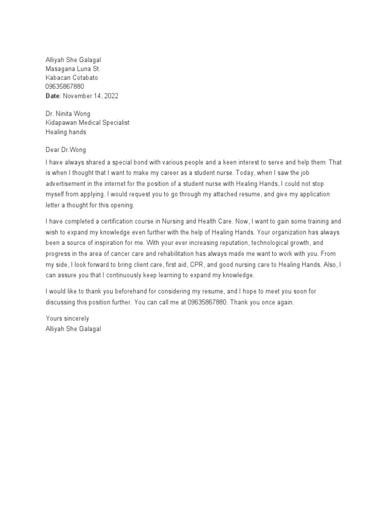 Nursing Student Cover Letter Sample | PDF