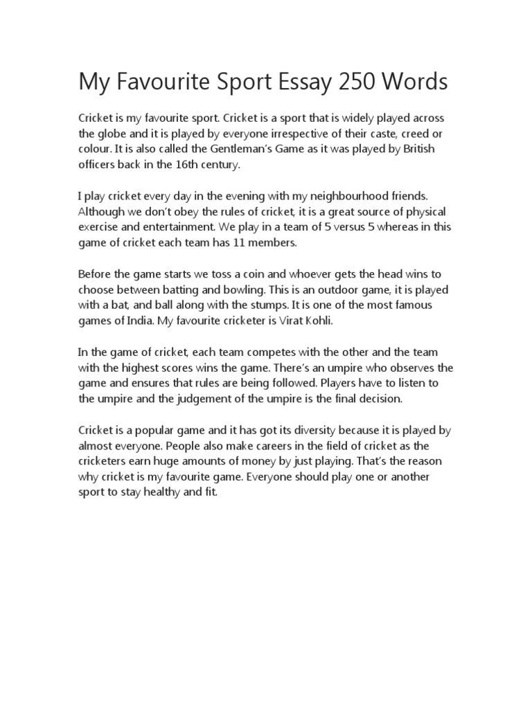 My Favourite Sport: Cricket Essay | PDF | Sports & Recreation | Games ...
