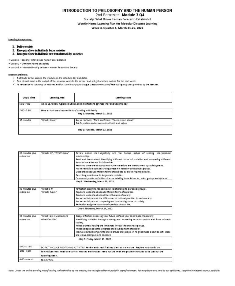 Home Learning Plan - ITP - Q4 - Module 3 | PDF | Psychology | Behavior Modification