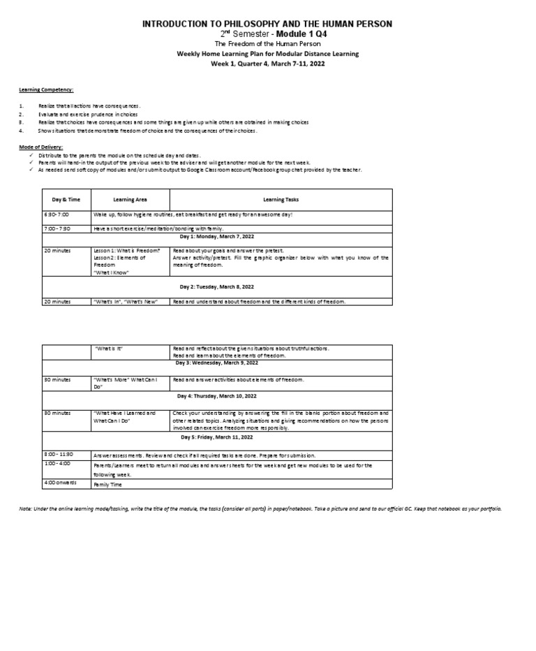 Home Learning Plan Itp Q4 Module 1 Pdf Communication Teaching