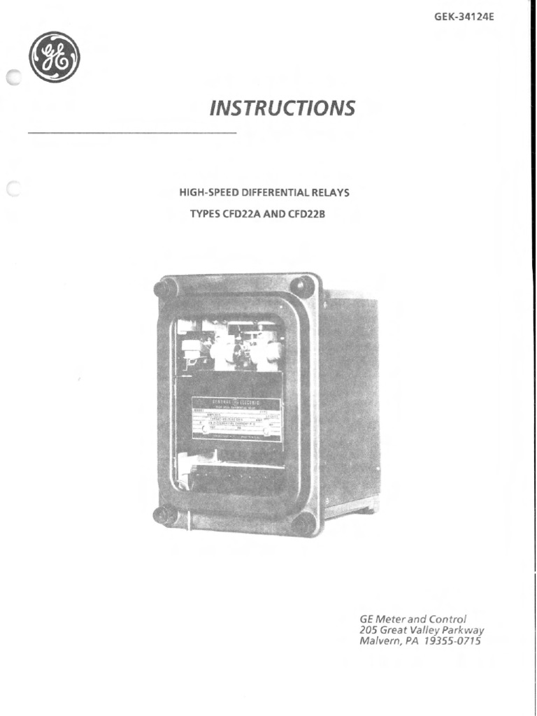 GEK-34124E High Speed Differential Relays Types CFD22A, B | PDF
