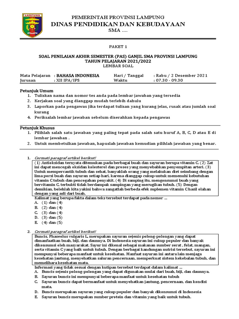 Soal - Bahasa - Indonesia - Kelas Xii - Pat | PDF