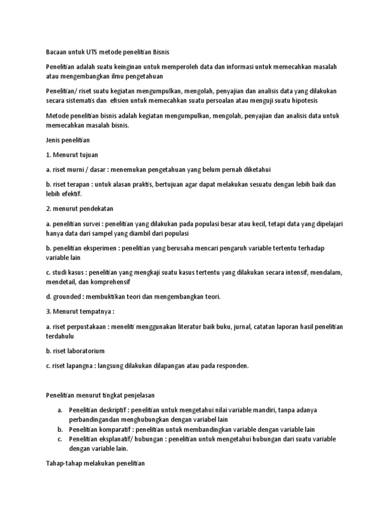Bacaan Untuk UTS Metode Penelitian Bisnis | PDF