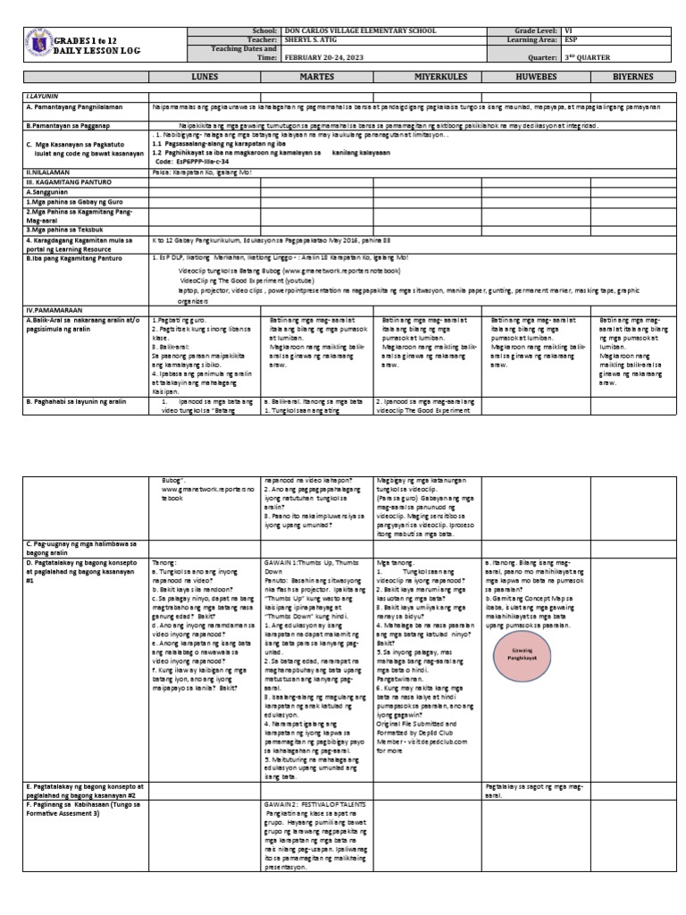 DLL Esp-6 Q3 W1 | PDF