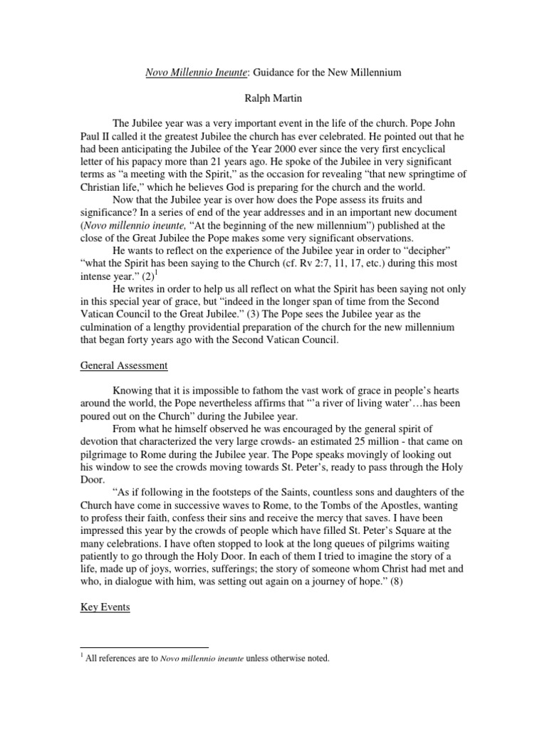 Novo Millennio Ineunte Guidance For The New Millennium PDF | PDF | Pope John Paul Ii | Catholic ...
