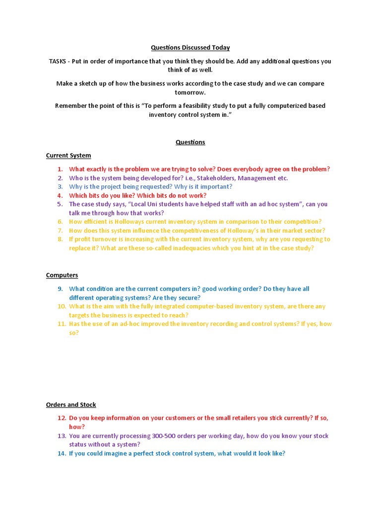 Questions For The Interview | PDF | Inventory | Business