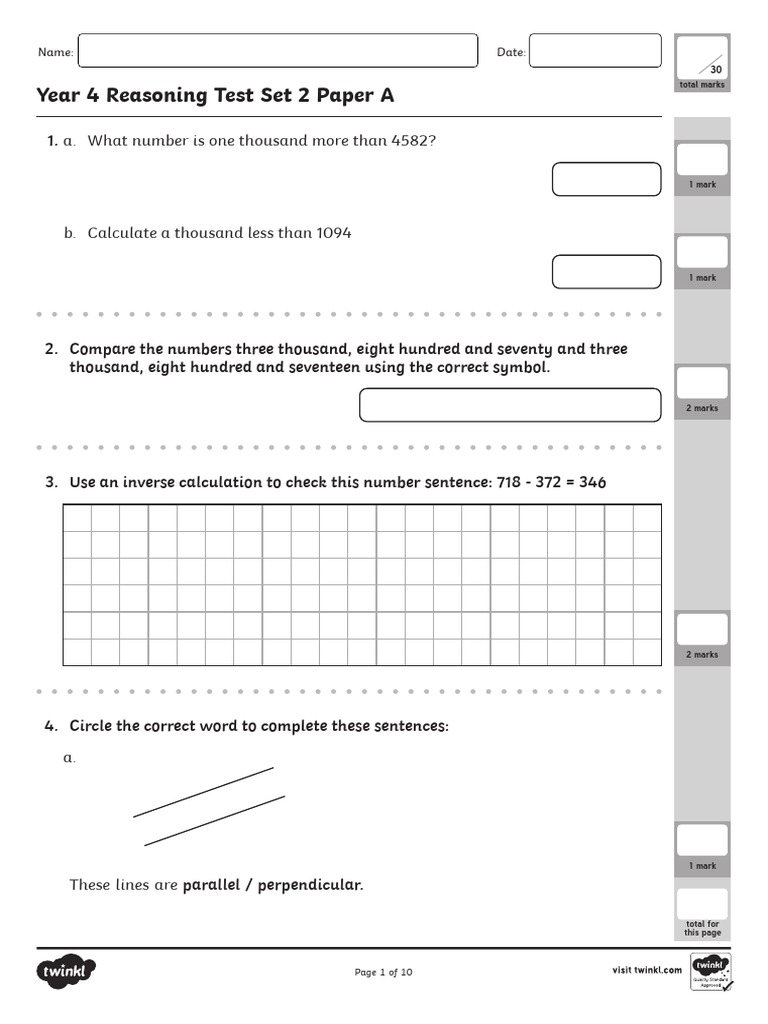 Year 4 Reasoning Test Set 2 Paper A Pdf Numbers Symmetry