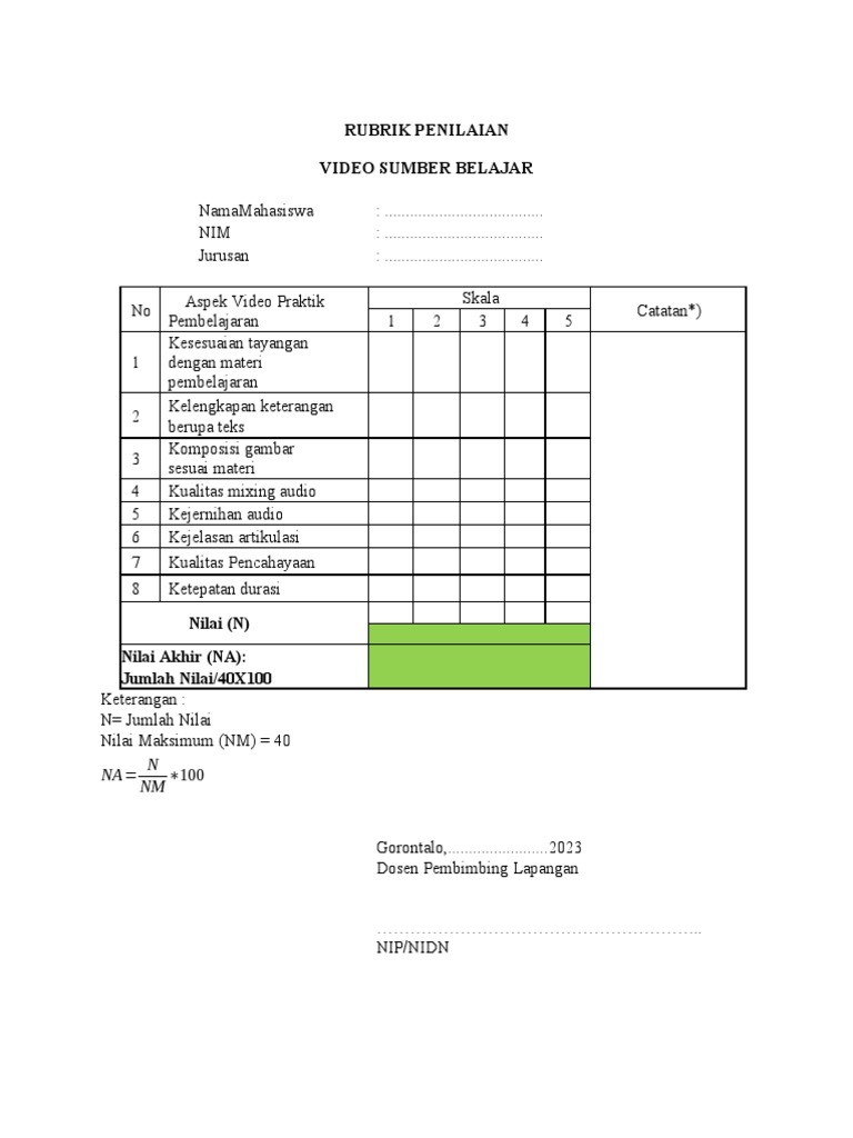 Rubrik Penilaian DPL | PDF