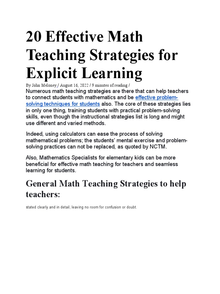 20 Effective Strategies for Math Teaching | PDF | Teaching Mathematics ...