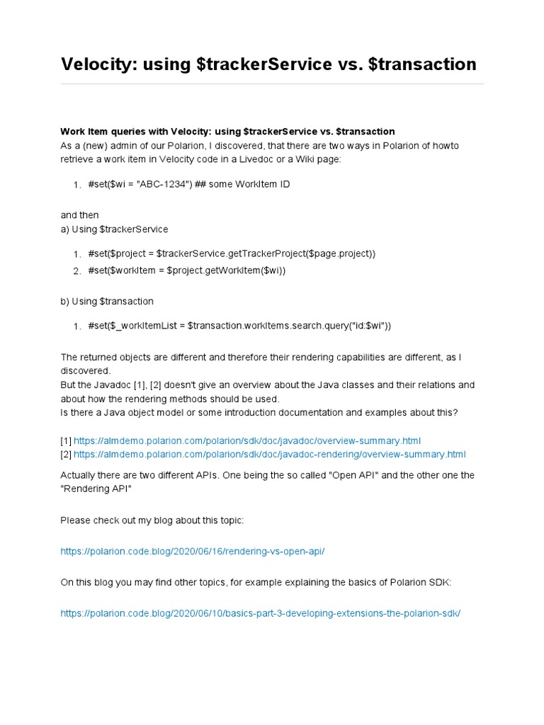 Velocity Using $trackerservice vs. $transaction | PDF