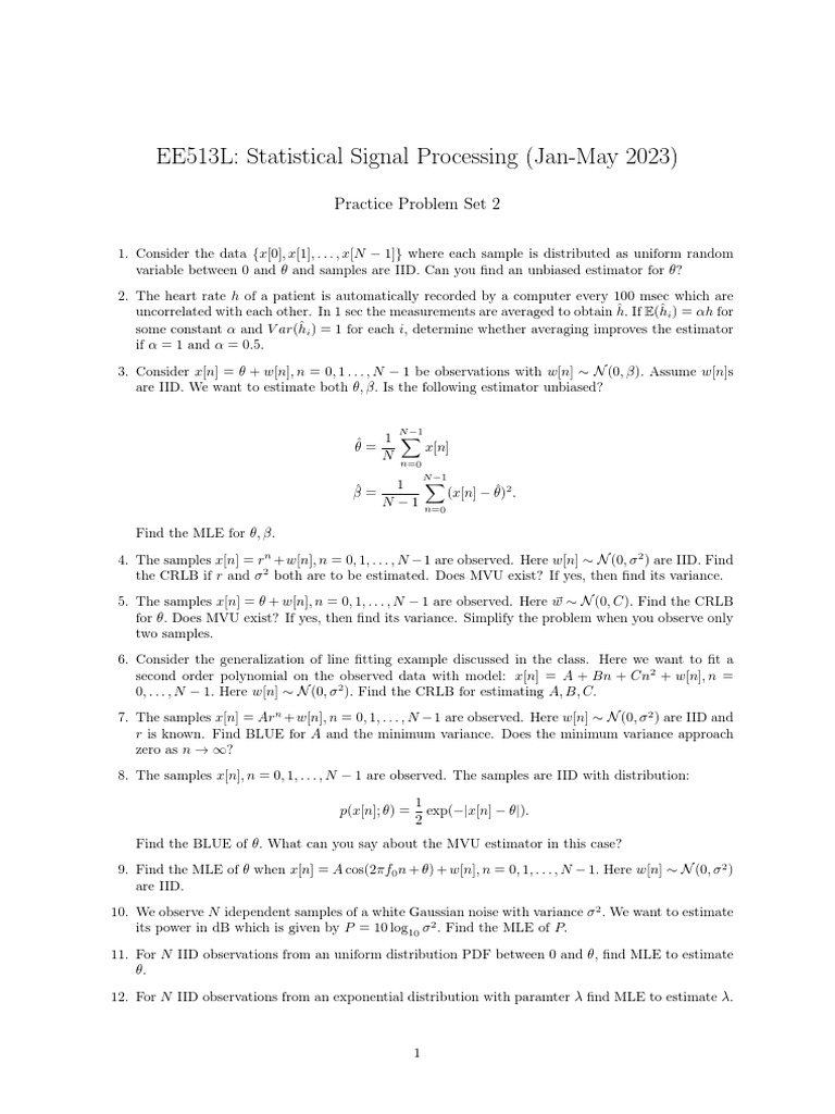 Practice Problem Set 2 | PDF | Bias Of An Estimator | Estimator Practice Problem Set 2 | PDF | Bias Of An Estimator | Estimator
