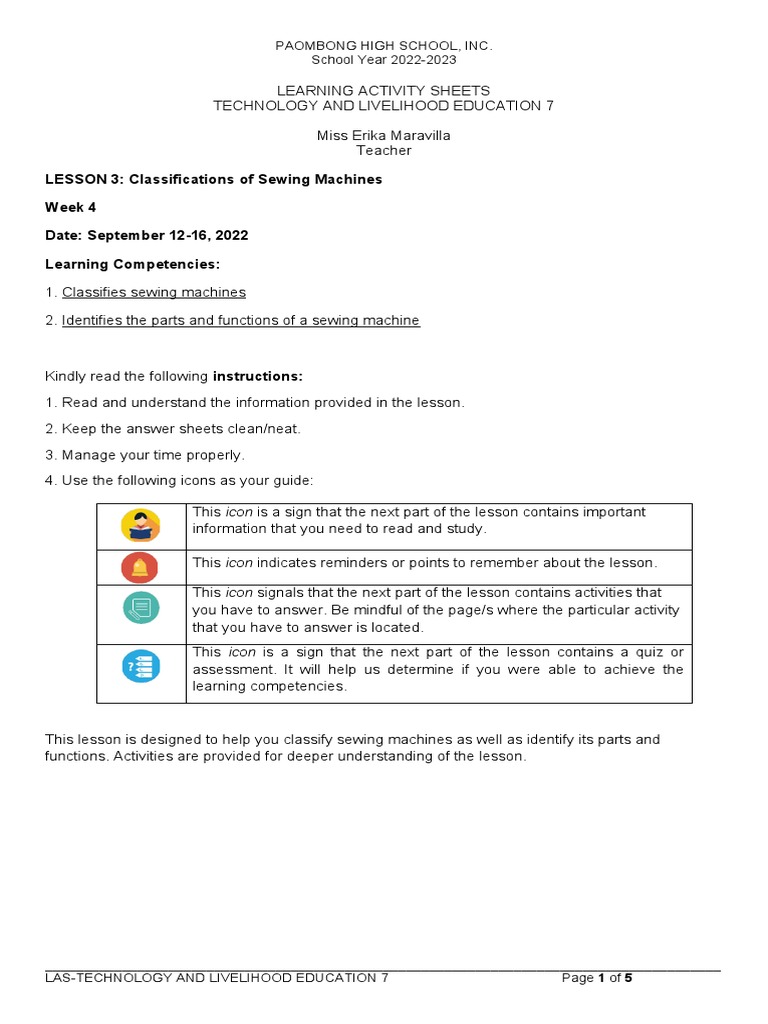 Classifying Sewing Machines and Identifying Their Parts and Functions | PDF | Sewing Machine ...