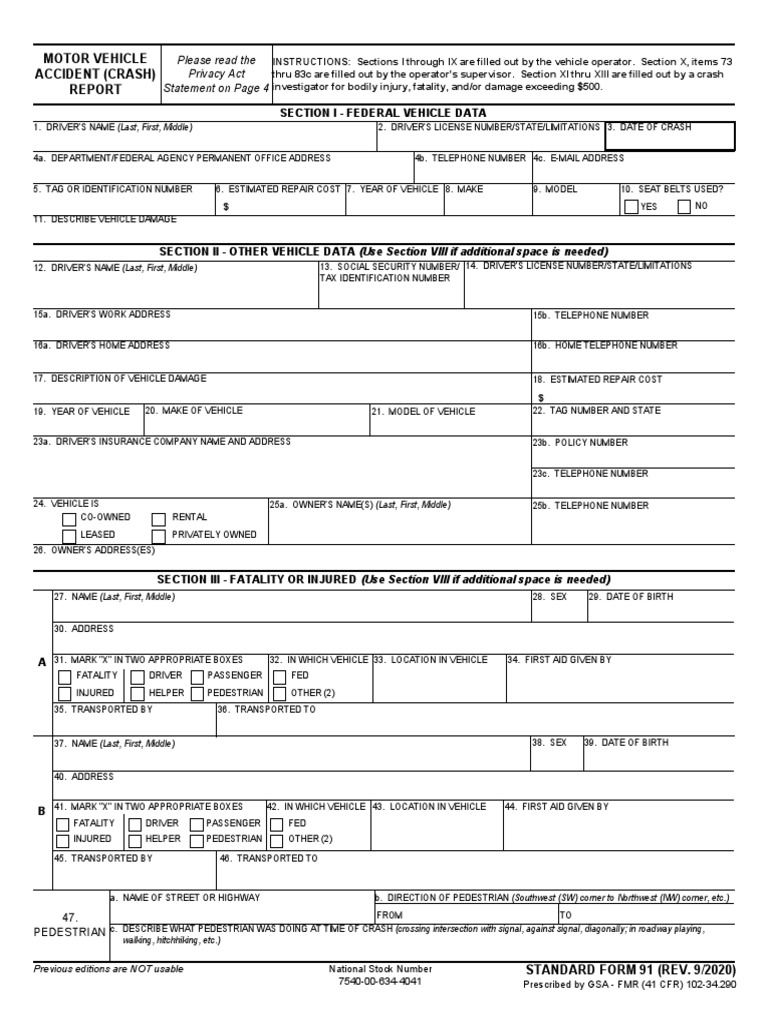 SF91 20 | PDF | United States Code | Traffic Collision