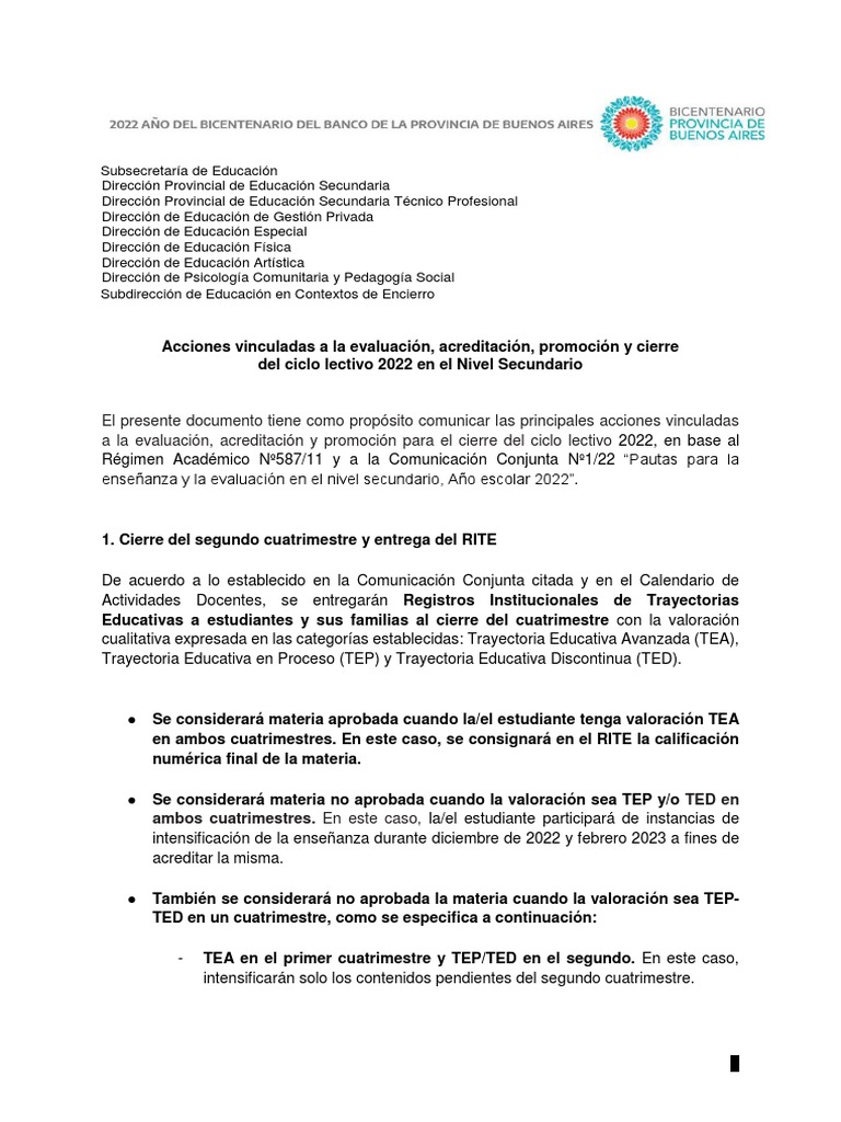 Gestión del cierre del ciclo lectivo 2022 en el nivel secundario | PDF | Evaluación | Educación ...