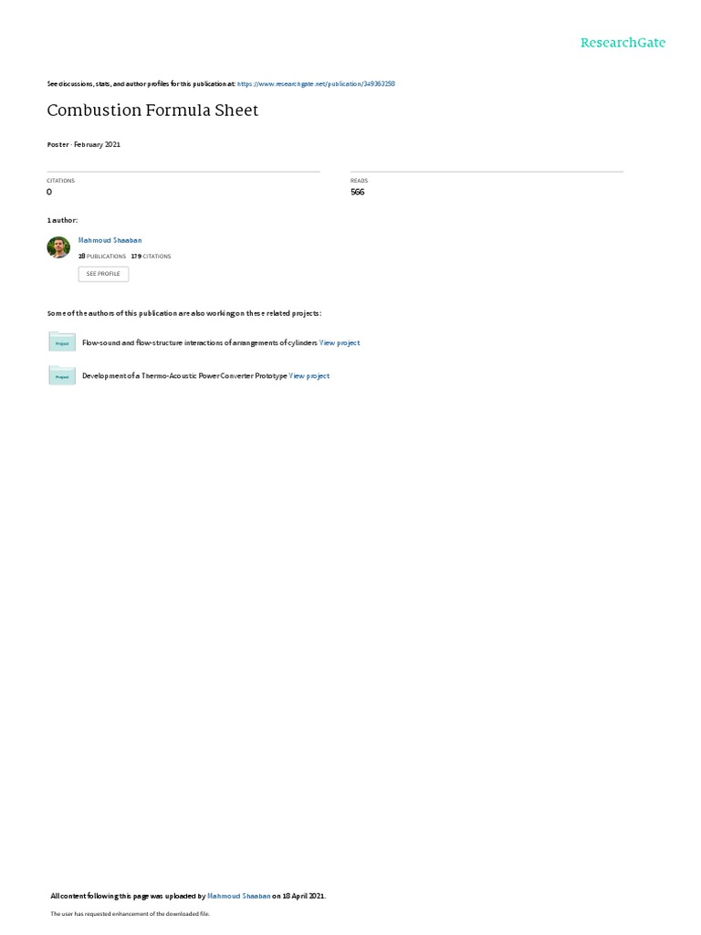 Combustion Formula Sheet Final | PDF | Thermodynamics | Physical Sciences