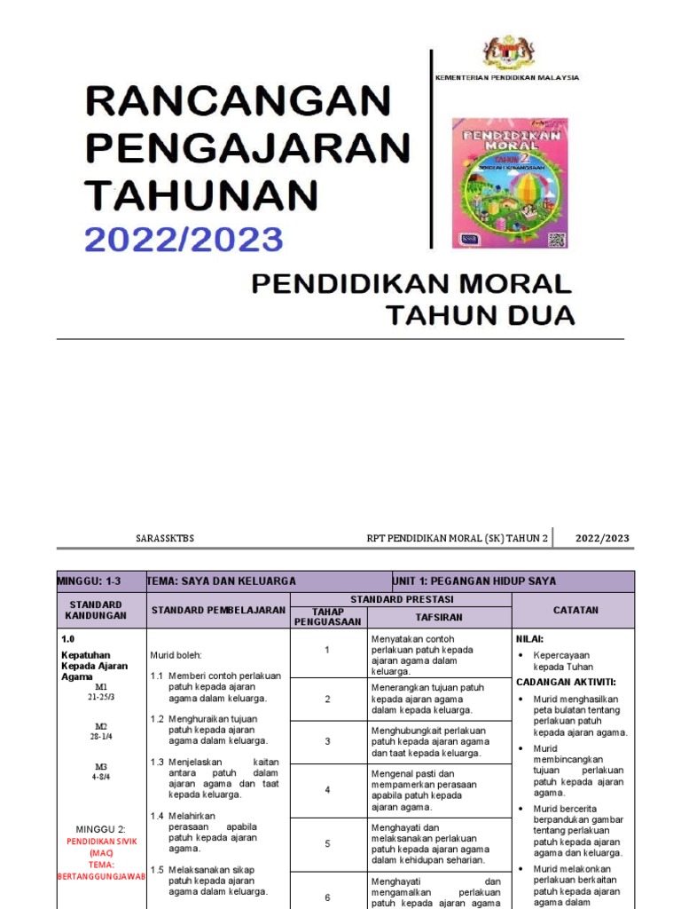 RPT Moral Tahun 2 2022 | PDF