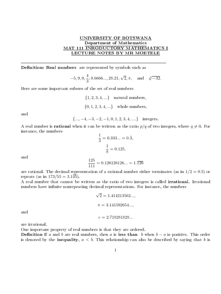 LectureNotes MAT111 | PDF | Square Root | Numbers LectureNotes MAT111 | PDF | Square Root | Numbers
