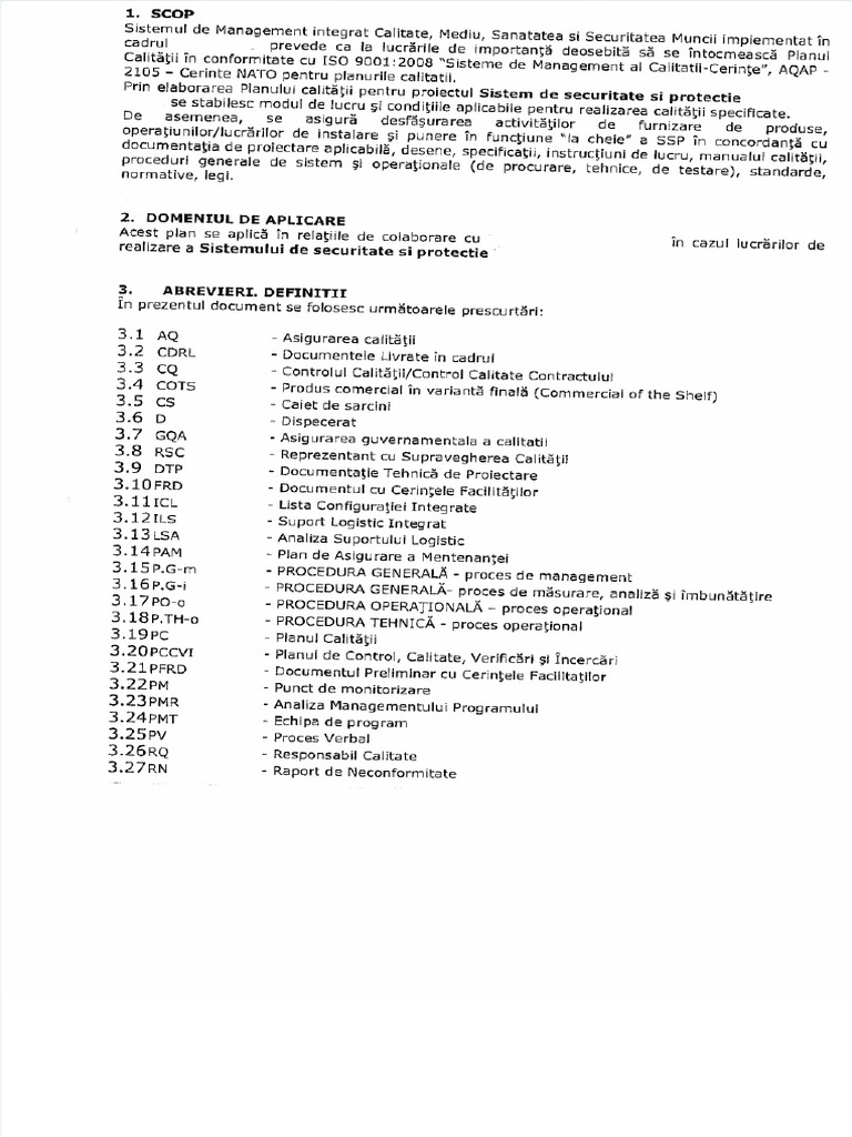 Document Planul Calitatii Model | PDF