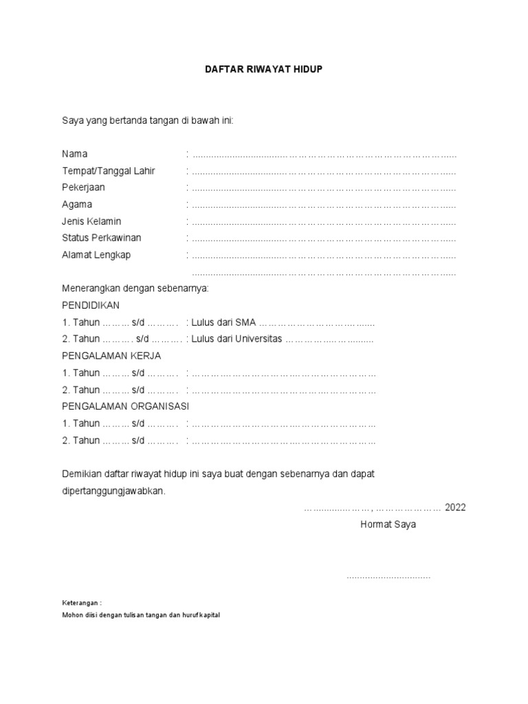 Template - DAFTAR RIWAYAT HIDUP | PDF