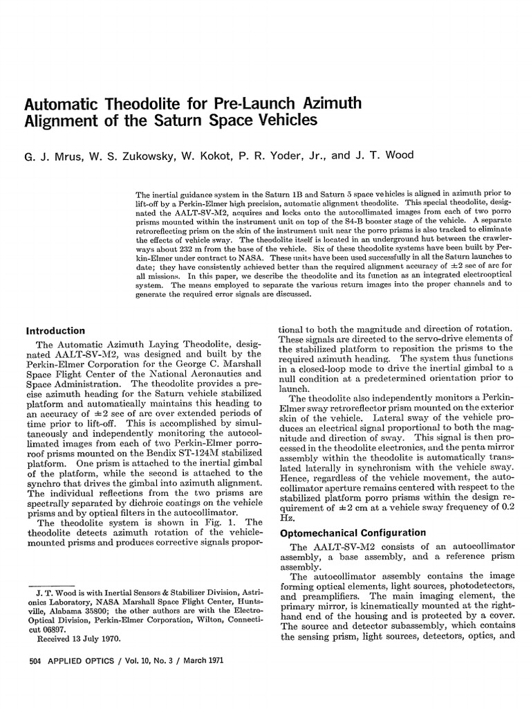 Automatic Theodolite For Pre Launch Azimuth Alignment of The Saturn ...