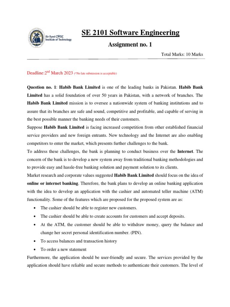 Assignment 1 SE | PDF | Banks | Automated Teller Machine